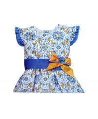 Blue Floral Dress with Trim Sleeves For Baby Girl Online | D&C