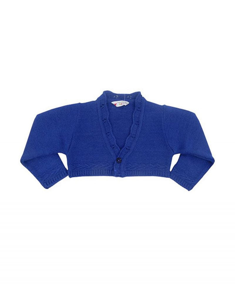 Girls Blue Cropped Cardigan UK | Scalloped Trim Knitwear